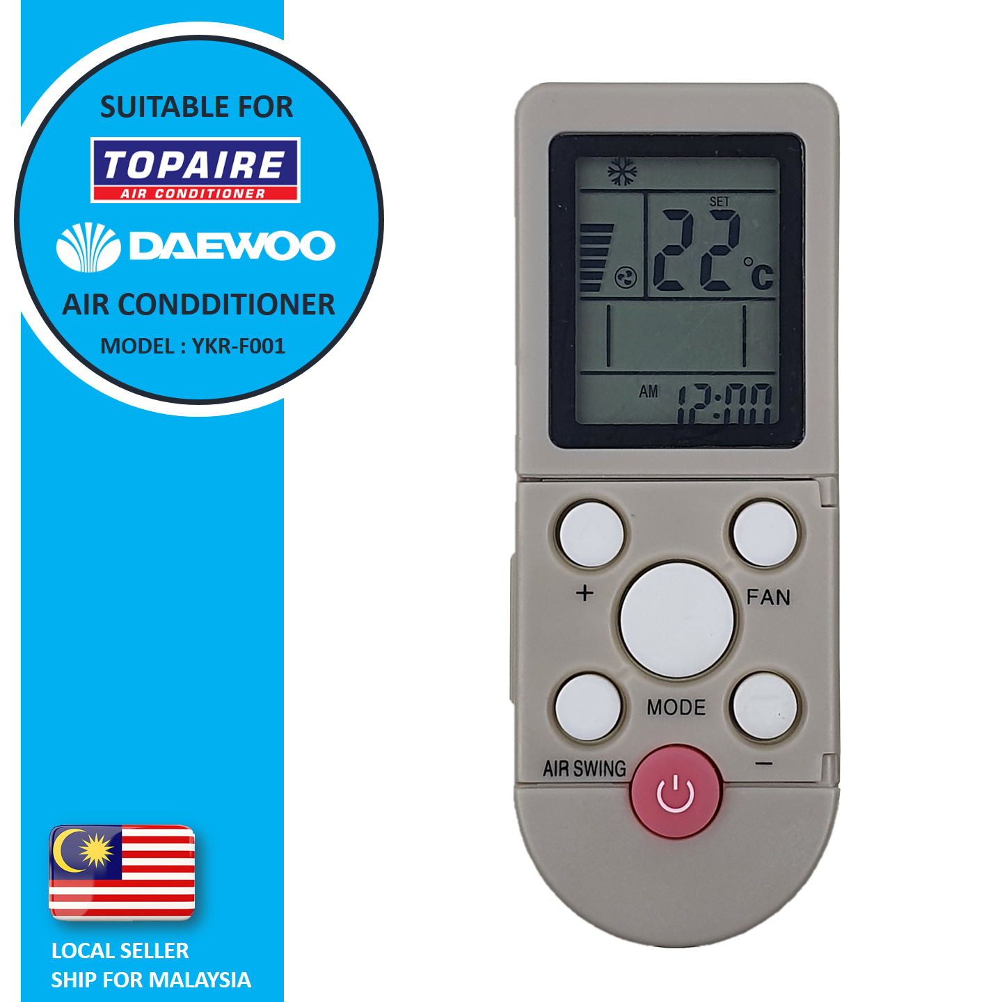 Topaire Deawoo Replacement Air Conditioner Remote Control (YKR-F/001 ...