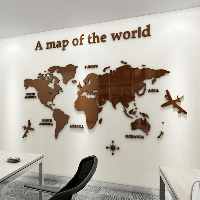 3D Mirror World Map Art Removable Wall Sticker Acrylic Mural Decal Home ...