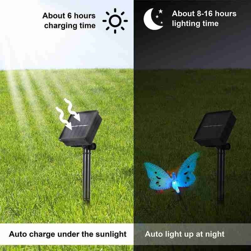 12 Led Solar Powered Butterfly Fiber Optic Fairy String Lights ...