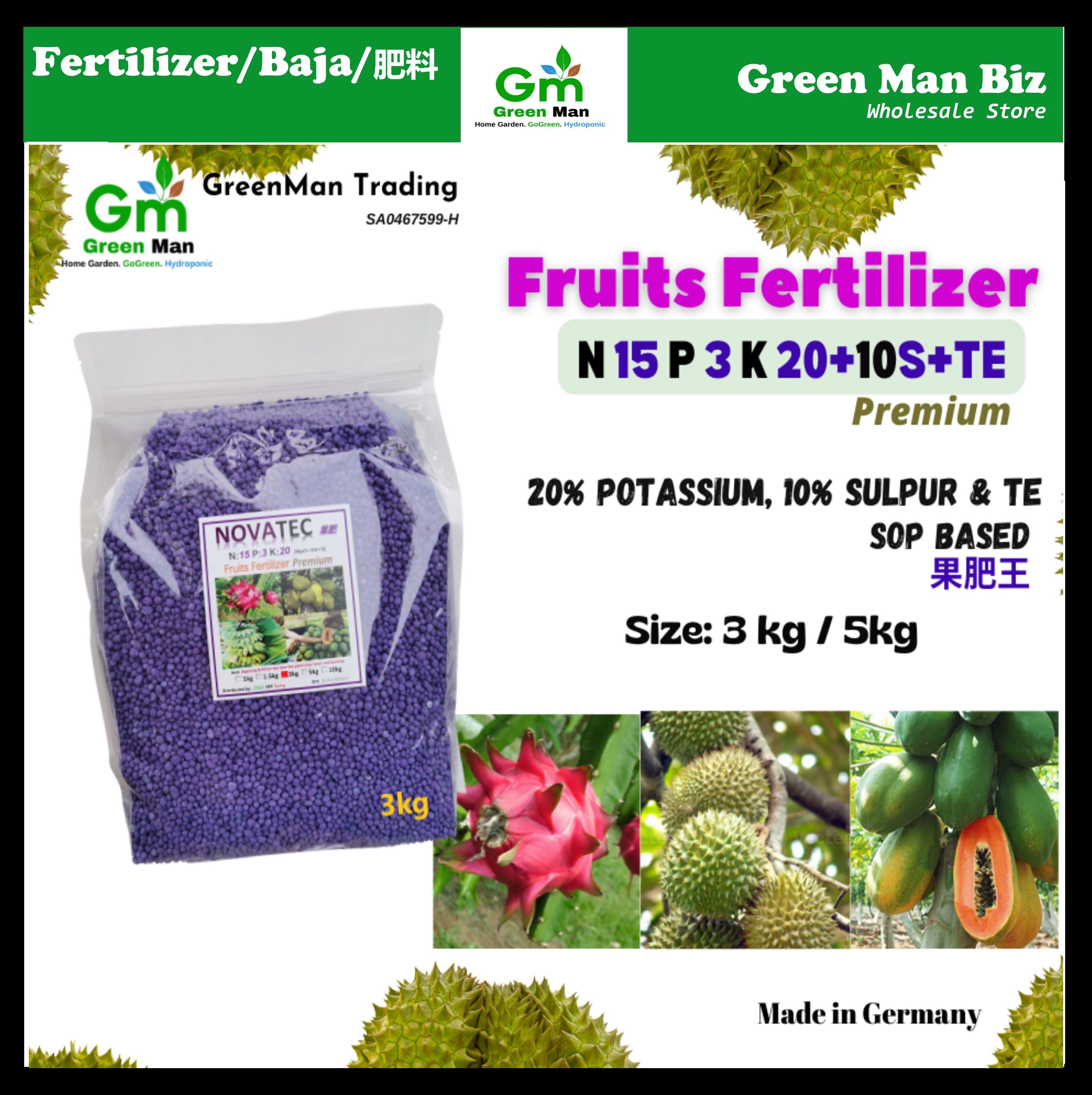 5kg Baja NOVA SOP NovaTec.Premium NPK15-3-20-2+9S+TE Buah Fruits Growth ...