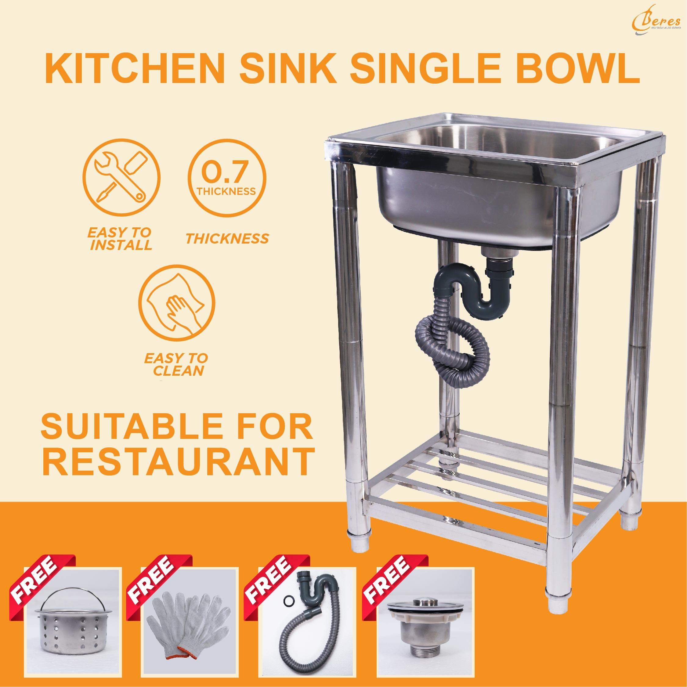 Kitchen Meja/Sinki Dapur/Stainless Steel Single Sink Rack/Rak Bowl DIY ...