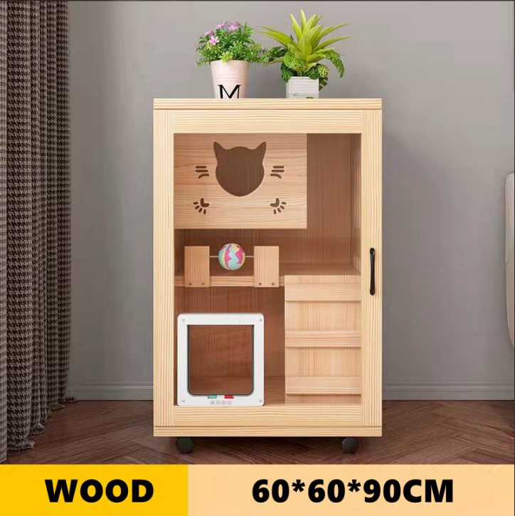 Luxury Solid Wood Cat Villa Cat House With Pet Door Frame Wooden Sangkar Kucing Kayu Villa ...