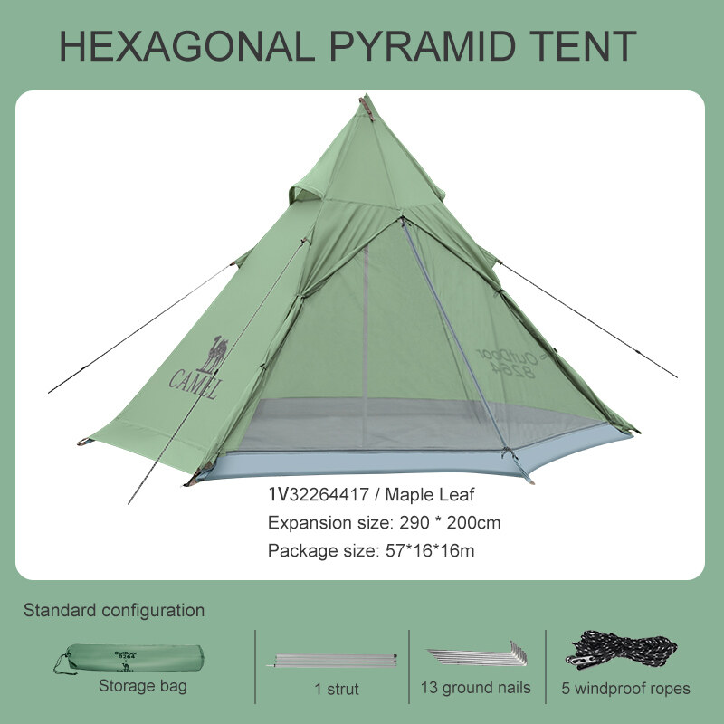 CAMELCROWN Outdoor Exquisite Camping Pentagonal Pyramid Tent Rain-proof Picnic Camping Silver ...