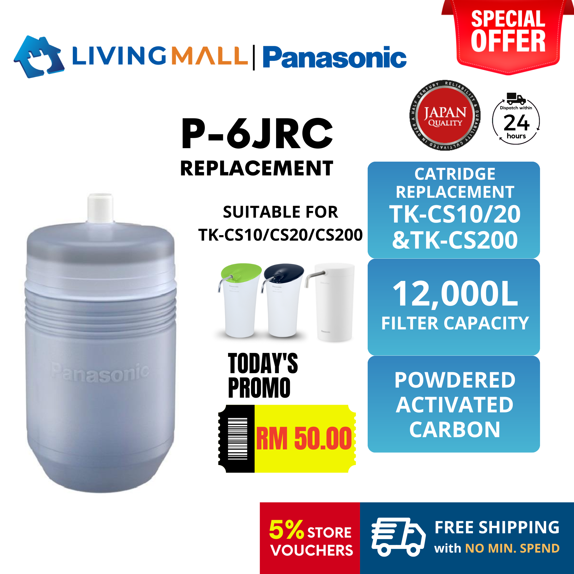 [𝐅𝐑𝐄𝐄 𝐃𝐄𝐋𝐈𝐕𝐄𝐑𝐘] PANASONIC P-6JRC TK-CS200C Water Filter Replacement ...