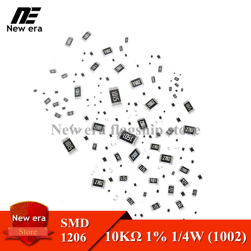 100Pcs Original 1206ตัวต้านทานSMD 10KΩ (1002) 14W 0.25W 1 10KR 10Kohm ...
