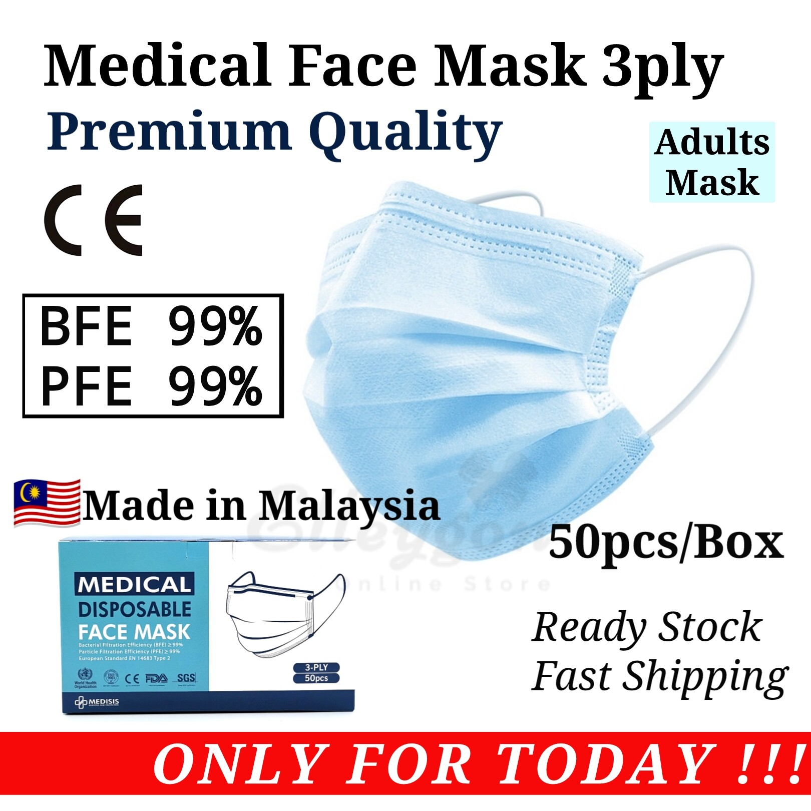 Medical Face Mask 3ply 50pcs MEDISIS Disposable Made In Malaysia BFE99 ...