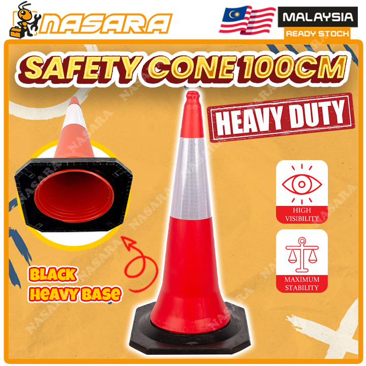 Nasara 100cm Portable Reflective Black Heavy Base Safety Cone Traffic ...