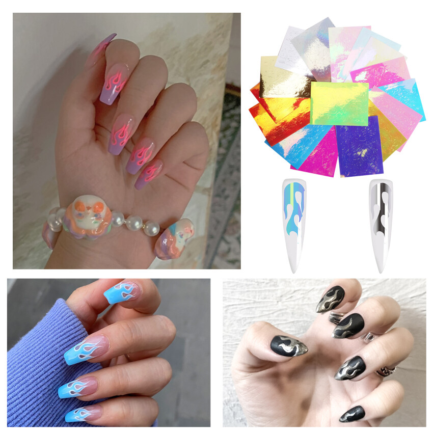 贴纸 镭射幻彩指甲贴 带背胶 16 色一套 - MixASale