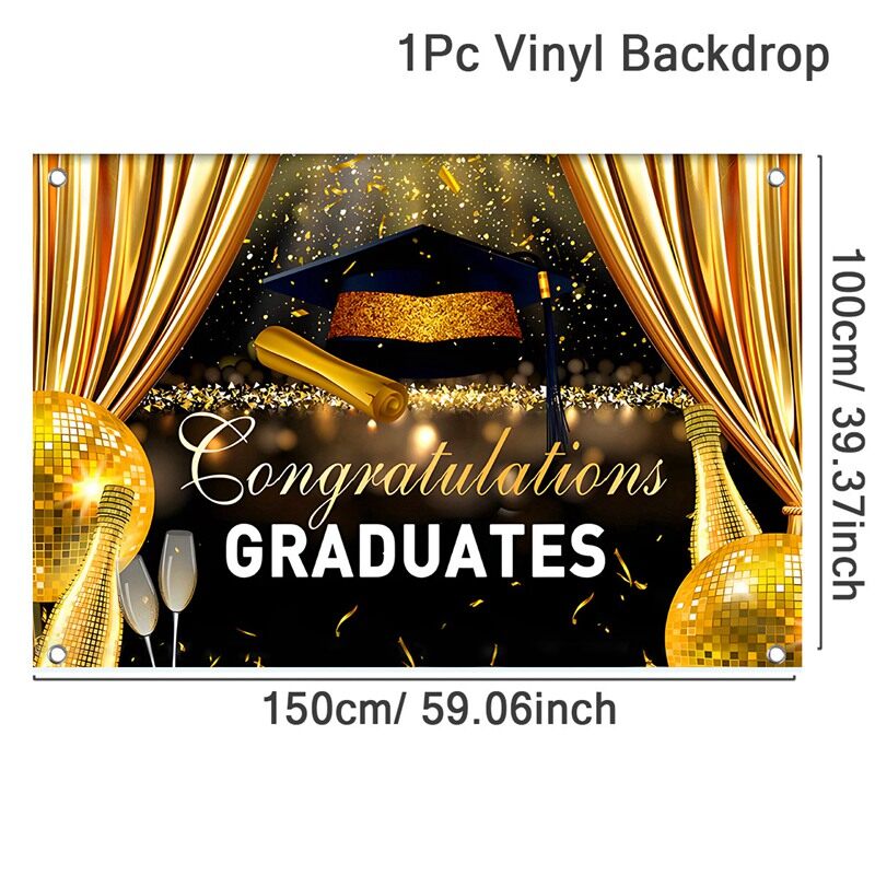 2024 Congratulation Graduates Backdrop Black Gold Glitter Graduation ...