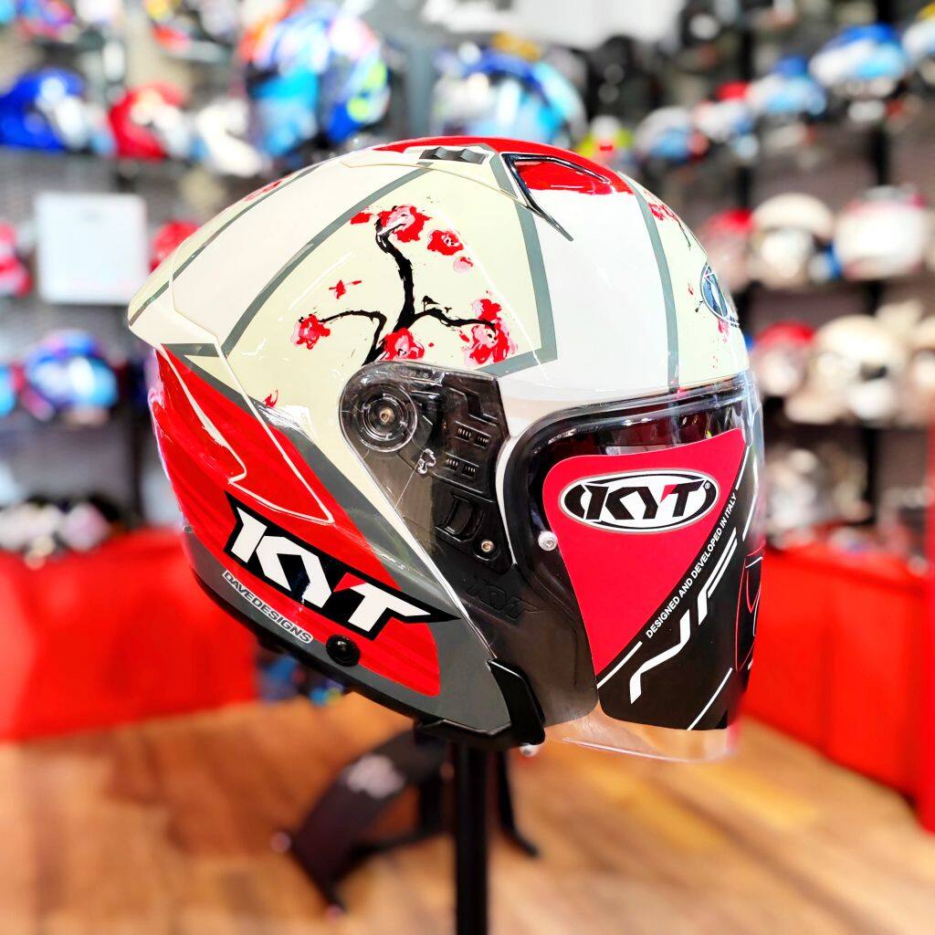 KYT HELMET ORIGINAL OPEN FACE NFJ XAVI SAKURA RED WHITEHELMET ...