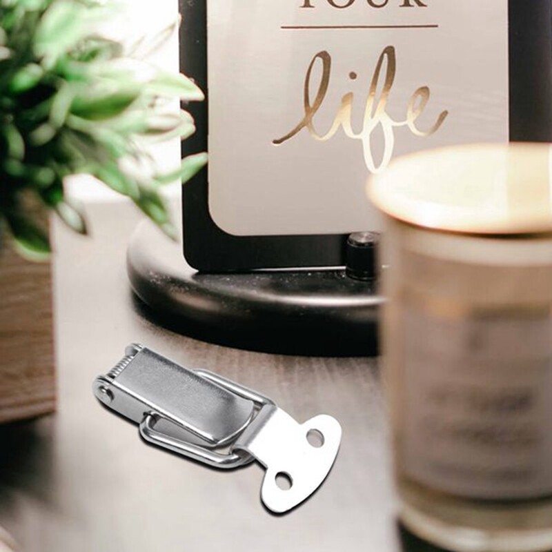 Cabinet Silver Tone Spring Loaded Toggle Switch Latch Hasp 4 pcs - MixASale