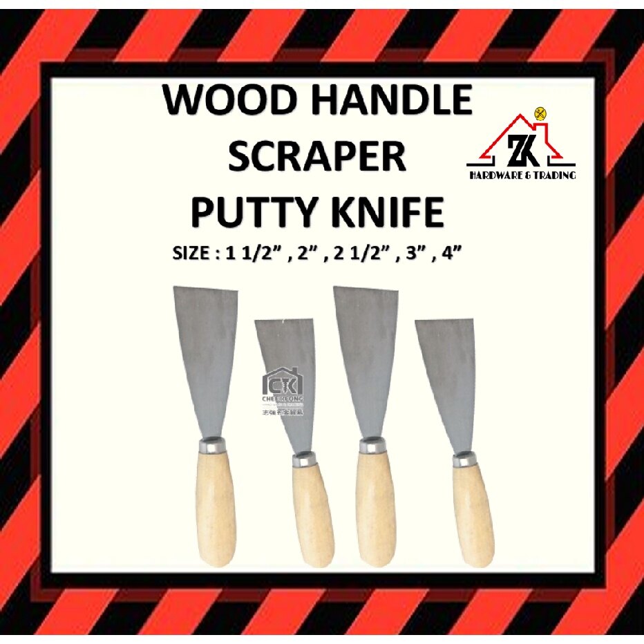 WOOD HANDLE SCRAPER PUTTY 1 1/2" / 2" / 2 1/2" /3" / 4" PENGIKIS CAT ...