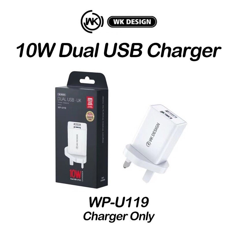 WK Design WP-U119 Dual USB Port UK 10W Charger, Power Adapter By Remax ...