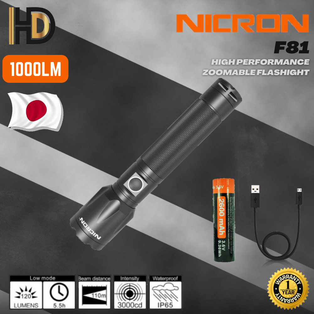 NICRON F81 Rechargeable Focus Flash Light / 1000 Lumen / 1 Year ...
