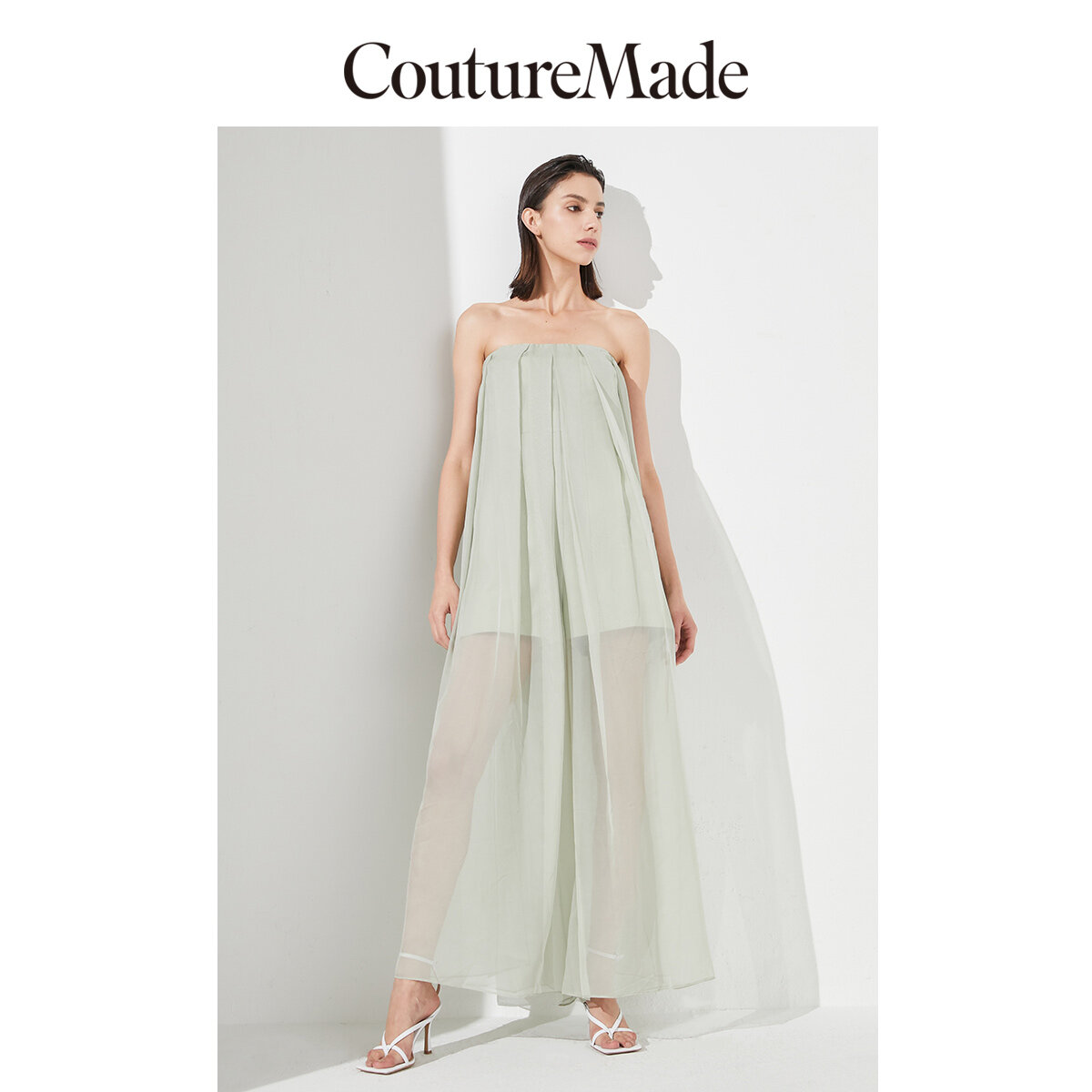 Vero Moda Coutremade ผู้หญิงที่ไม่มีสายหนังปิดไหล่จีบ Slit Sheer ตาข่าย ...