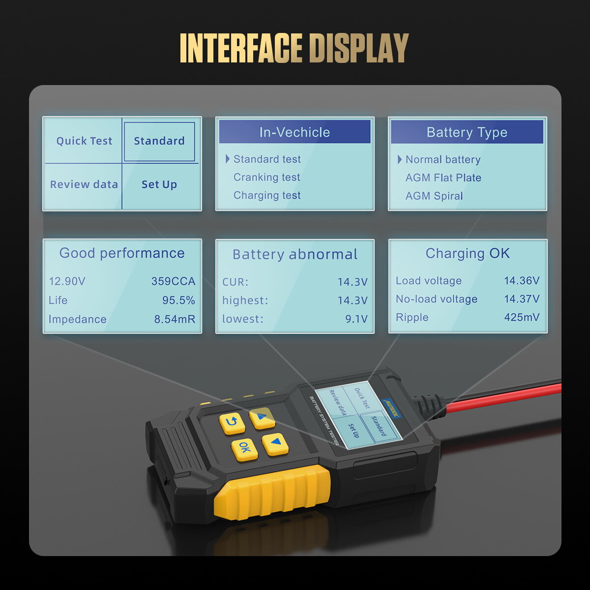 AUTOOL BT360 Battery Tester 20-2000CCA Cranking Test Charging Test ...