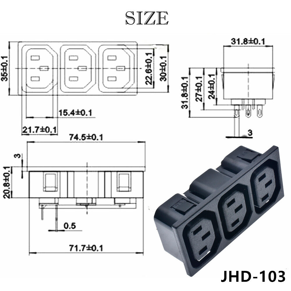 IEC 60320 C13 Ganged socket Snap-in Mounting Solder Tab for UPS &PDU ...