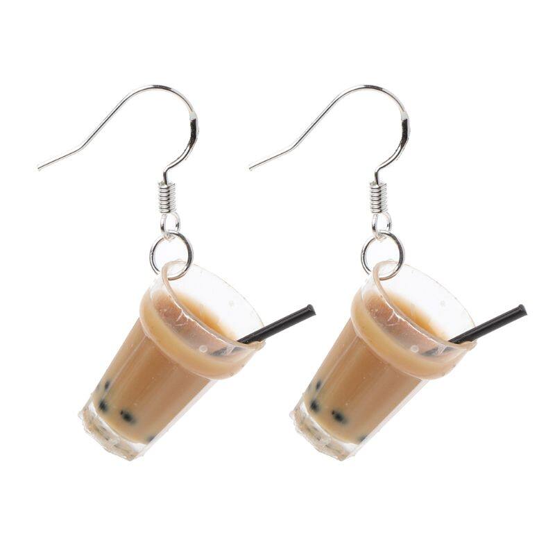 Funny S925 Ear Hooks Resin Pearl Milk Tea Drink Drop Earrings Women ...