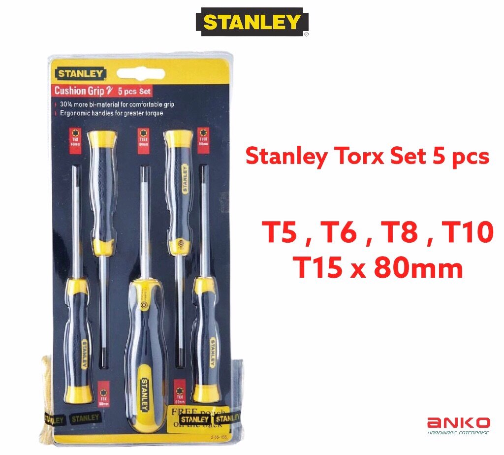 STANLEY TORX SCREWDRIVER SET 5 PCS ( T5 | T6 | T8 | T10 | T15 x 80mm ...