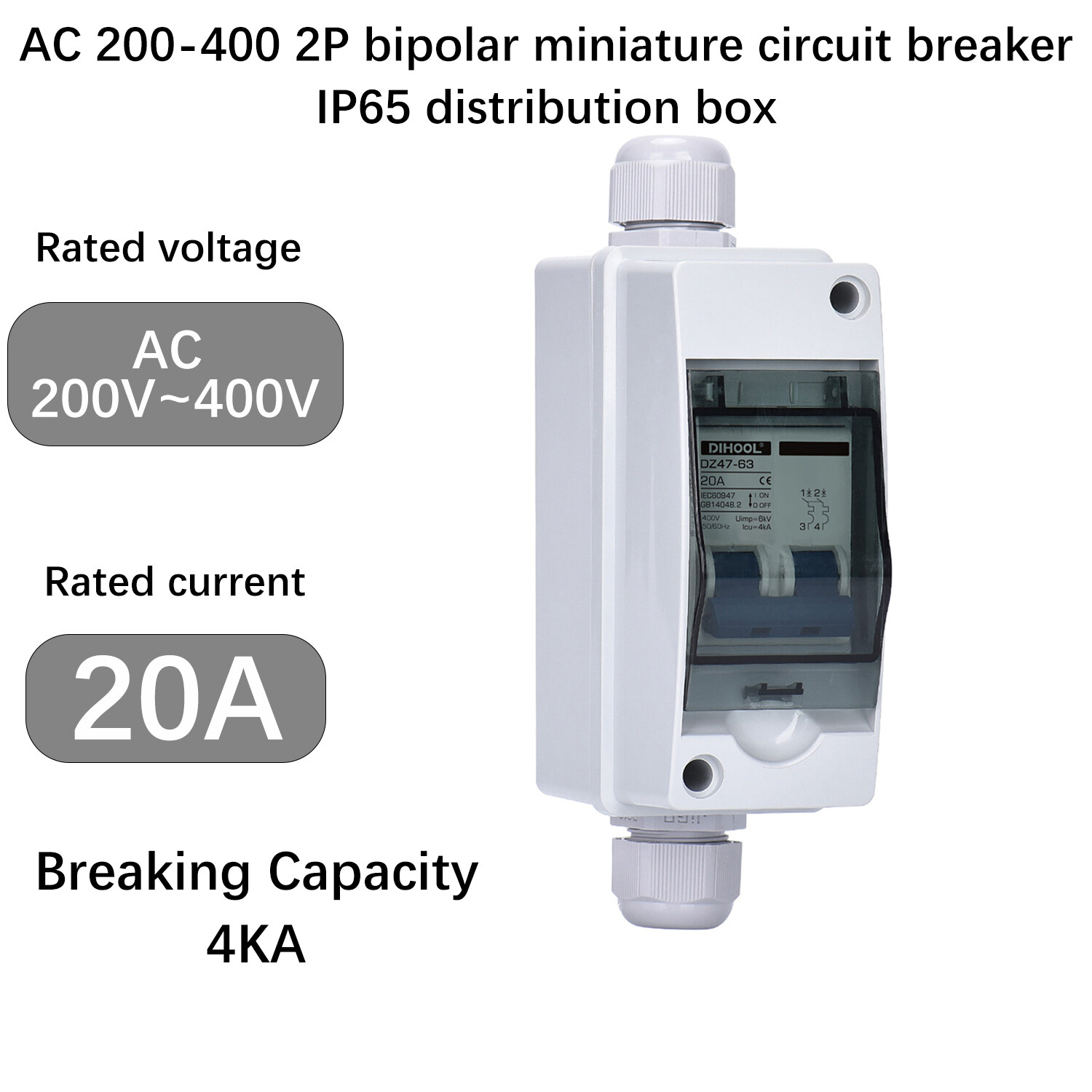 Miniature Circuit Breaker AC400V 2P Air Switch With IP65 Waterproof ...