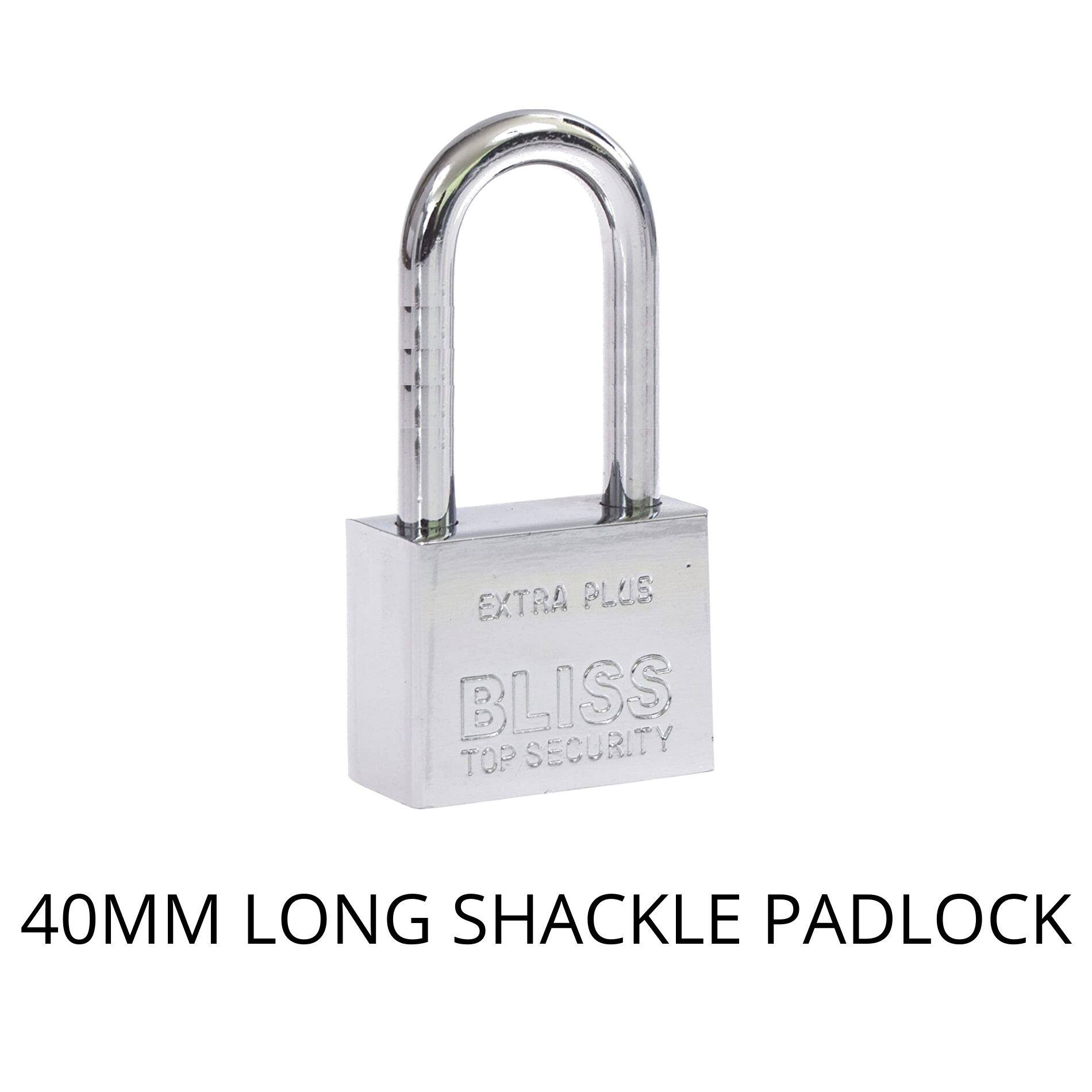 BLISS Chrome Padlock Long Shackle Heavy Duty Diamond Pad Lock Anti Rust ...