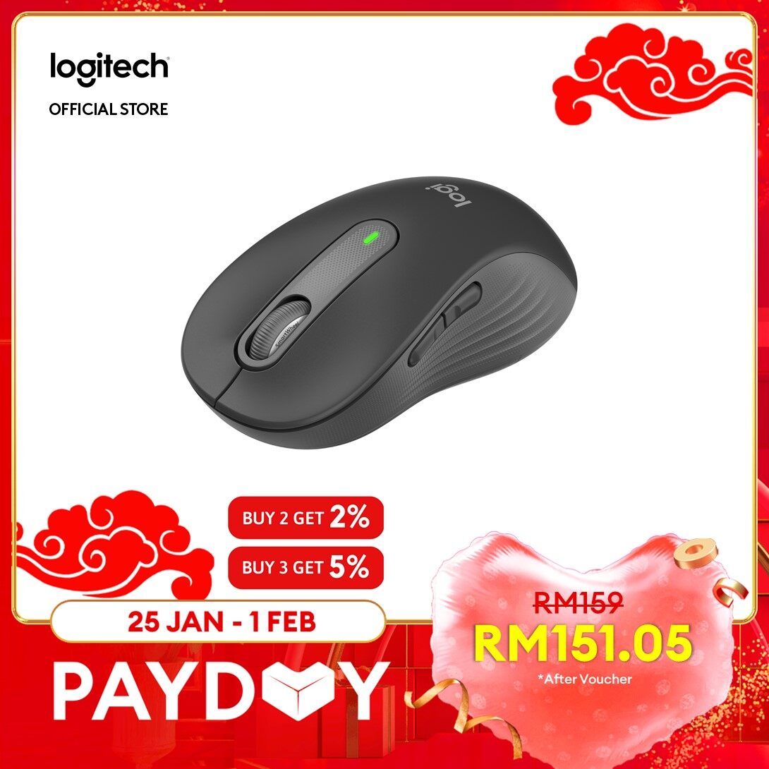 Logitech Signature M650L Full Size Wireless Mouse - For Large Sized ...