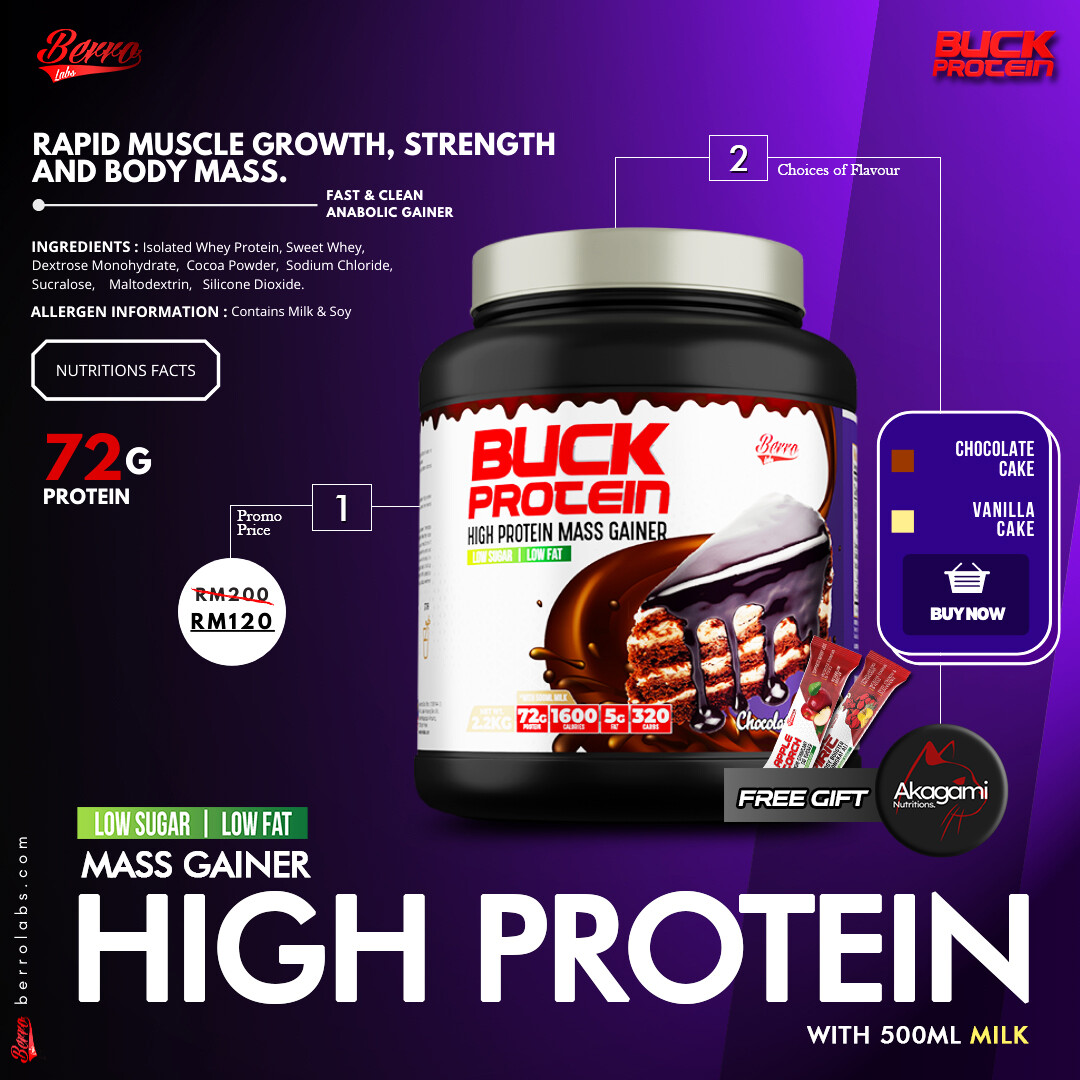 Berro Labs Buck Protein Mass Gainer 2.2kg Weight Gainer Protein Halal ...