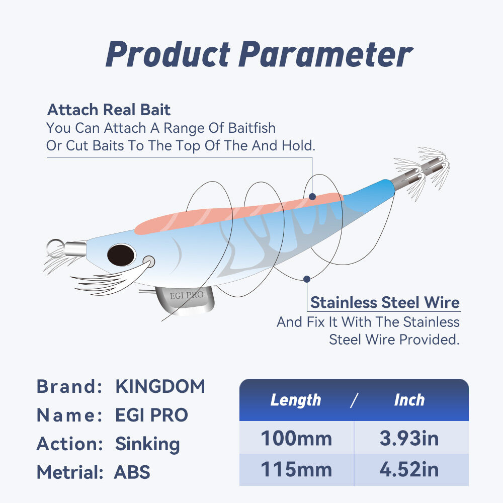 Kingdom EGI PRO SHRIMPER Fishing Lures 100mm 115mm Squid Lure Lead Eging Lure Sinking Squid Jig ...