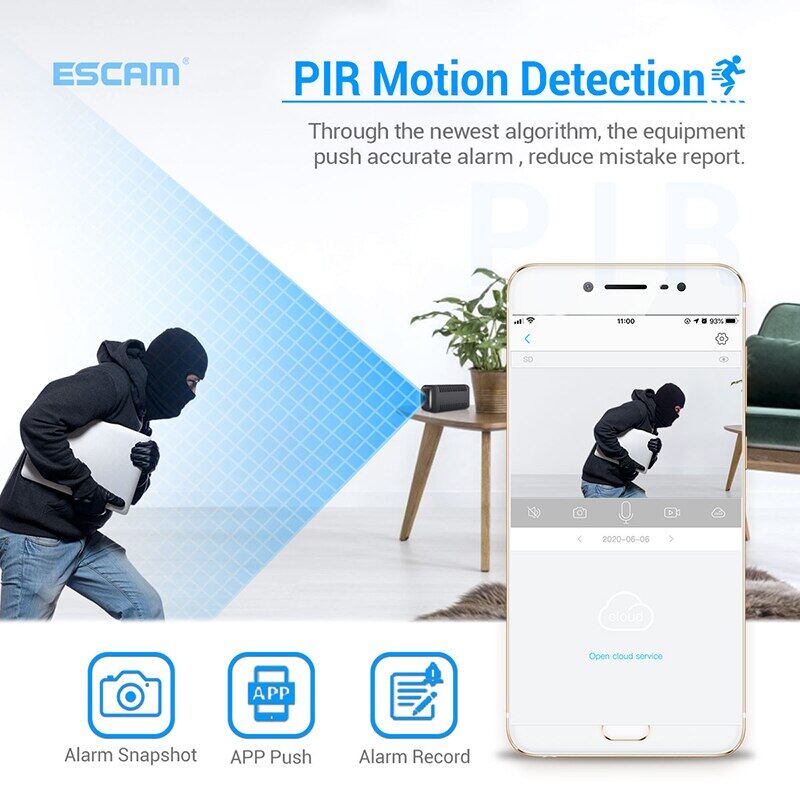 ESCAM G20 4G ซิม1080P HD พร้อมกล้องสัญญาณเตือน PIR 6200แบตเตอร์ชาร์จ ...
