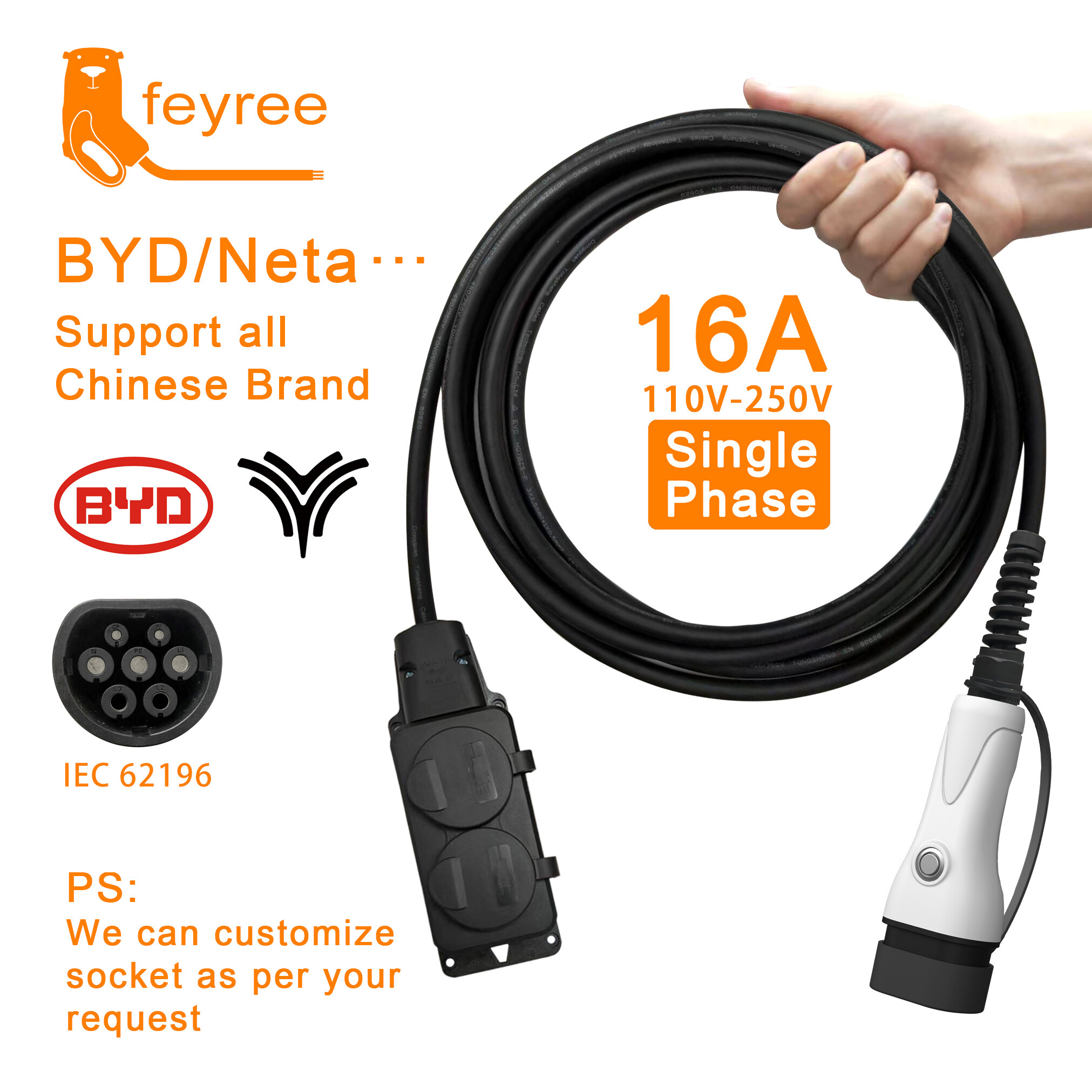 feyree V2L Cable Electric Car Side Discharge Plug EV Charger Type2 16A ...