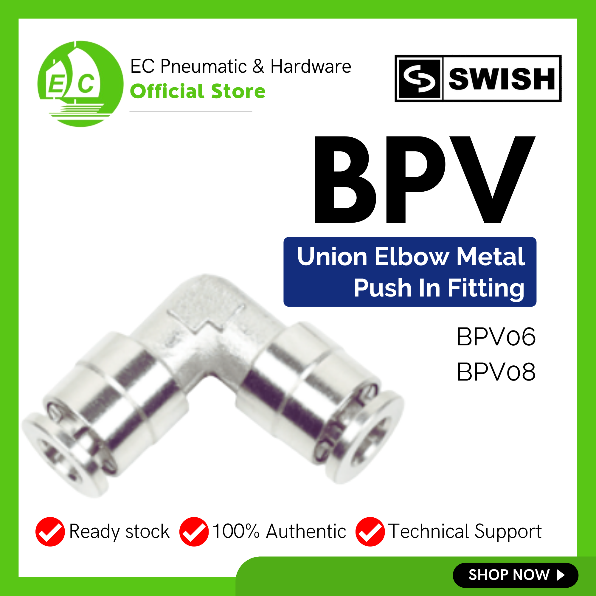 SWISH BPV 6mm/8mm Union Elbow Pneumatic Metal Push In Fitting Brass ...