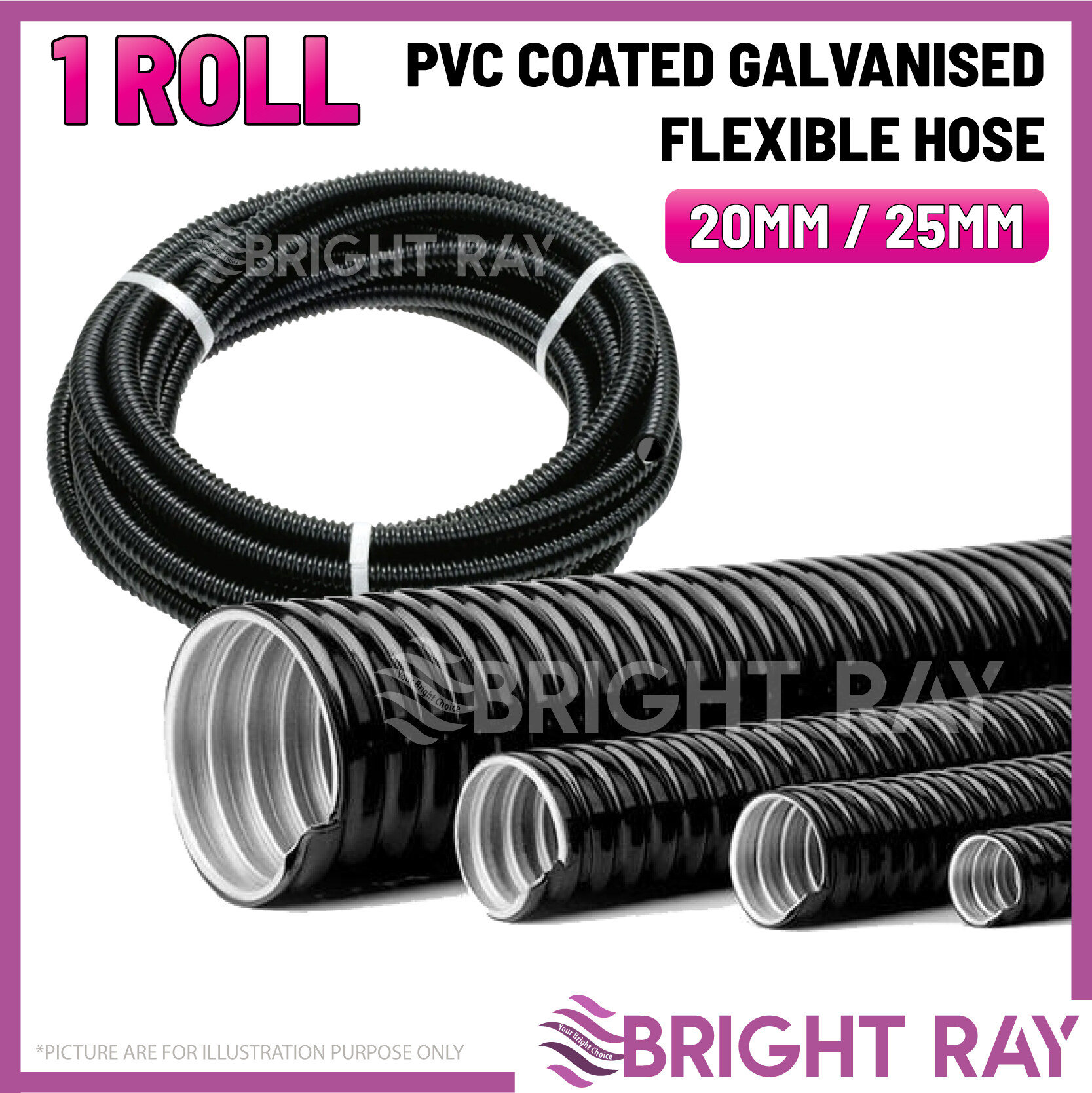 1ROLL 20mm / 25mm 30 MTR PVC COATED GALVANISED STEEL Flexible Hose GI ... 1ROLL 20mm / 25mm 30 MTR PVC COATED GALVANISED STEEL Flexible Hose GI ...
