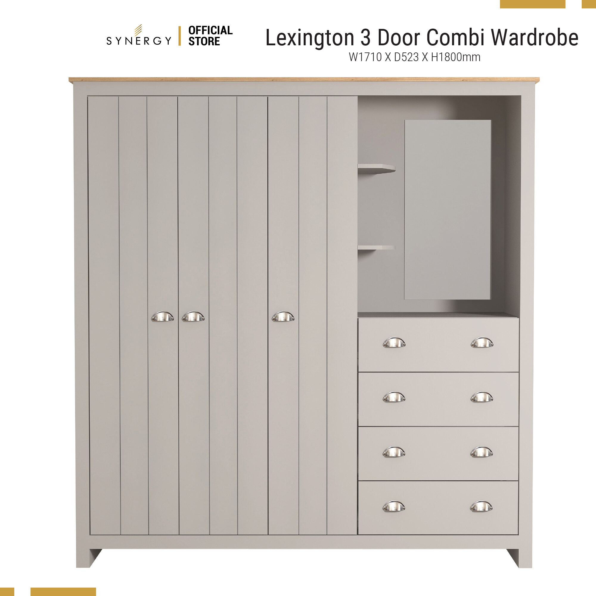 Lexington Collection Wardrobe 3 Door Wardrobe with Drawer Storage Combi ...