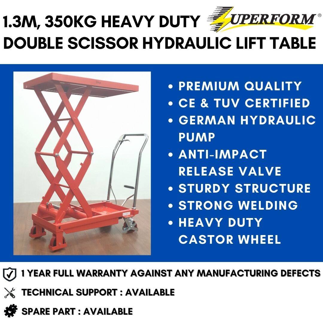 SUPERFORM 350kg, 1.3m Hydraulic Table Truck Multi-function Steel Trolley Lift Table Manual Lift ...