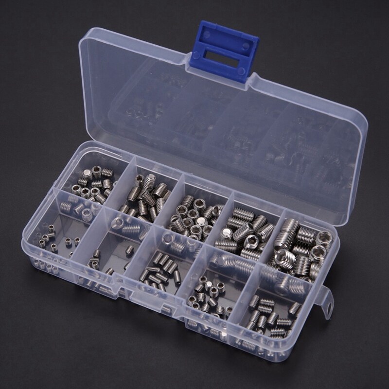 200Pcs 304 Stainless Steel Grub Screws Hex Socket Screw Assortment Kit ...
