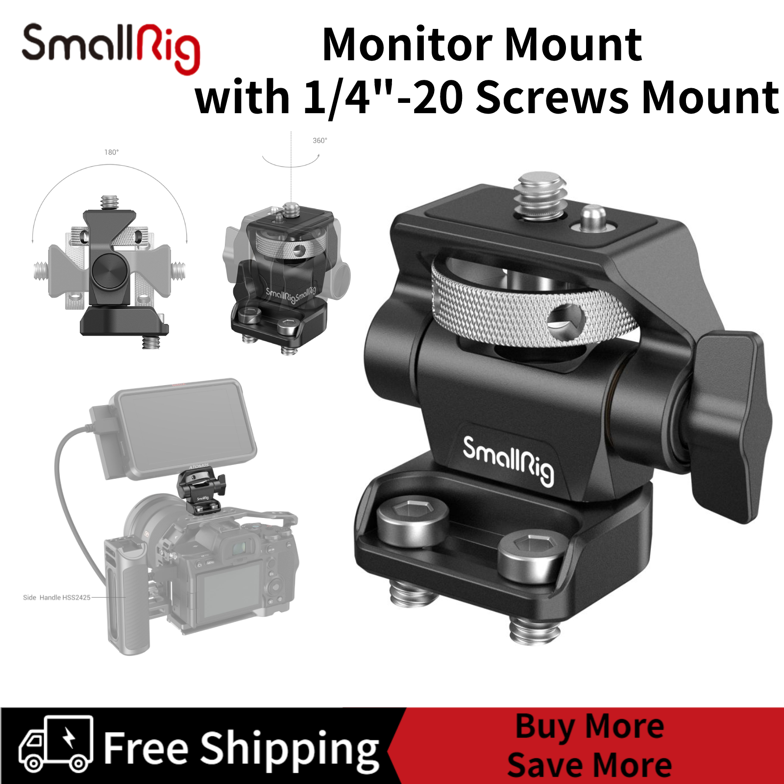 SmallRig Swivel and Tilt Adjustable Monitor Mount with 1/4"-20 Screws ...