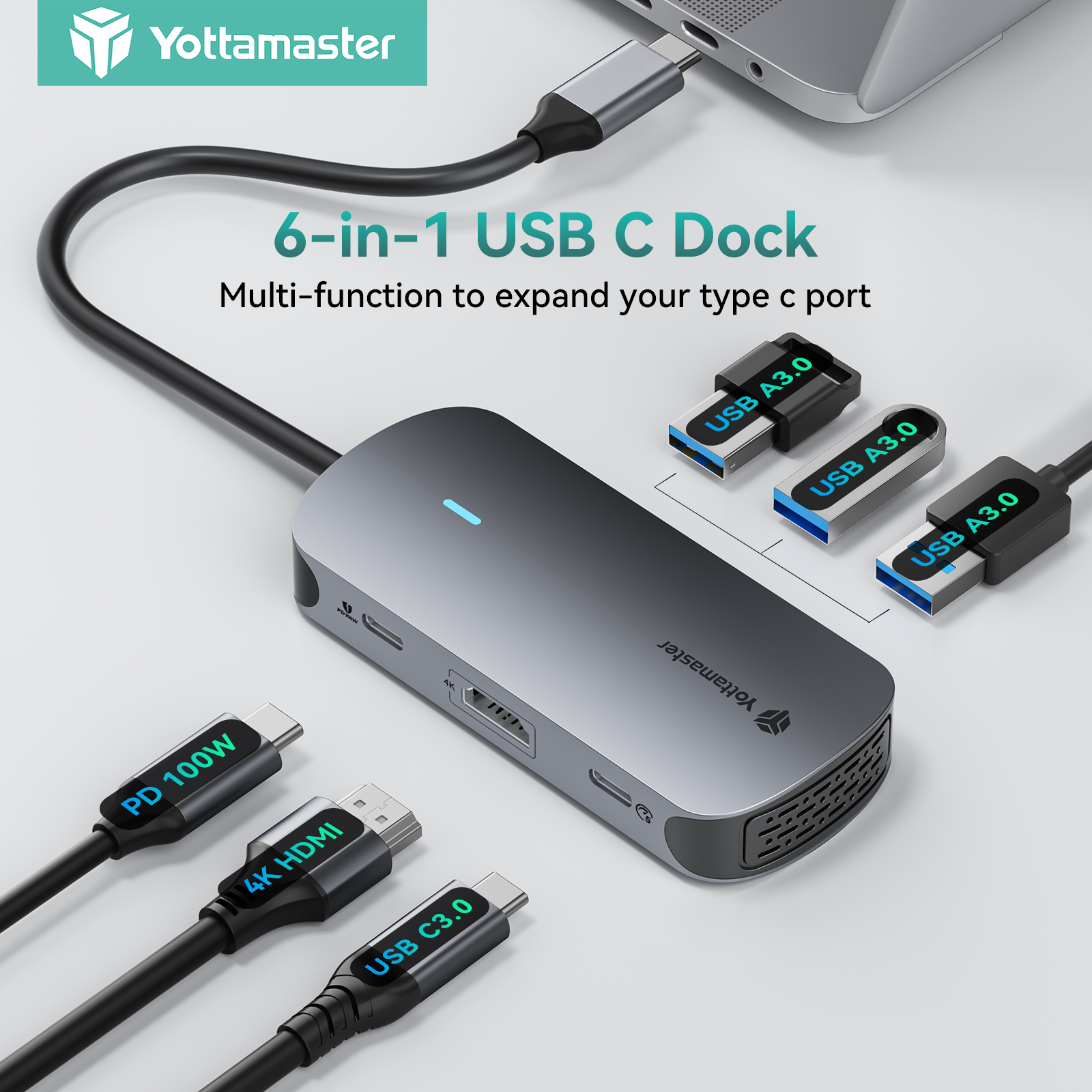 Yottamaster 10 in 1 USB C Hub 4K 60Hz Type C to HDMI VGA USB 3.0 ...
