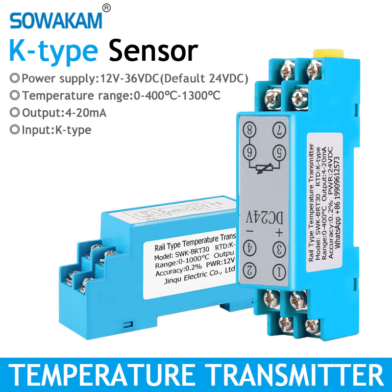 DIN Rail K-type Temperature Transmitter 0-1300C Temperature Detection 4 ...