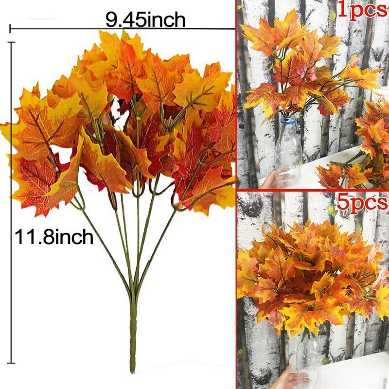 Artificial Maple Leaves Branches Autumn Leaves 5 Bundles Fall ...