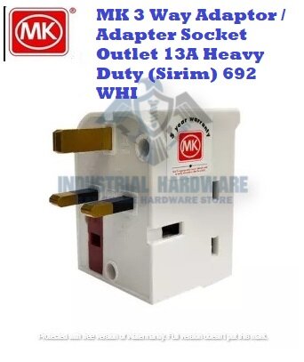 MK 3 Way Adaptor / Adapter Socket Outlet 13A Heavy Duty (Sirim) 692 WHI ...