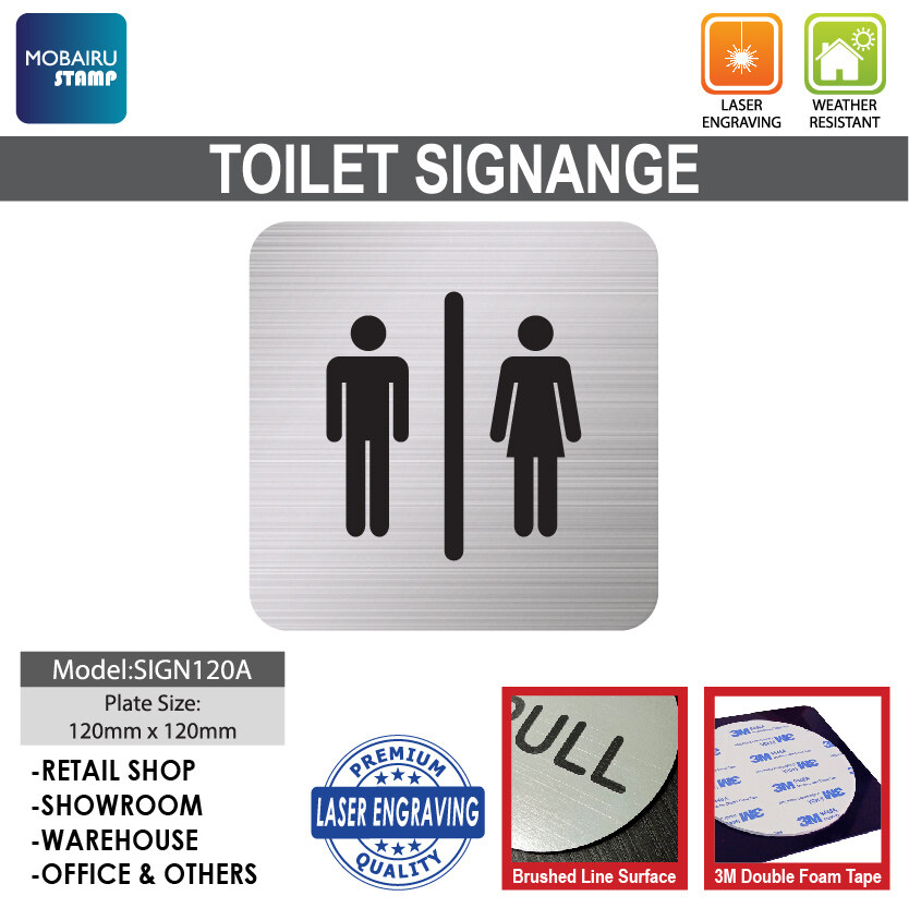 DOOR SIGN TOILET / Signage Toilet/Restroom Silver Brushed Lined Plate ...