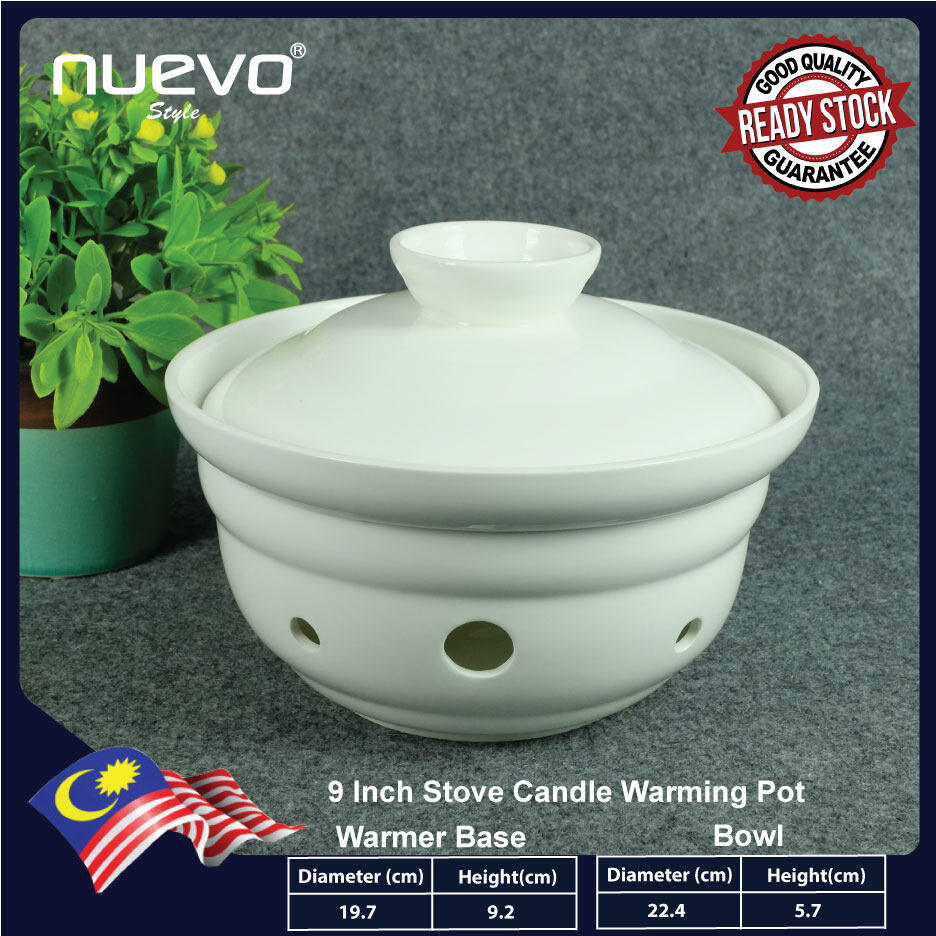 9 Inch White Ceramic Stove Candle Warming Pot 白色陶瓷蜡烛暖壶 Periuk Pemanasan ...