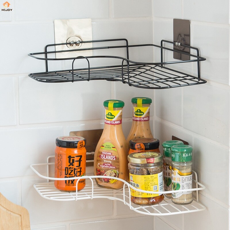 H&JOY Kitchen Bathroom Accessories Punch Free Corner Bathroom Shelf ...