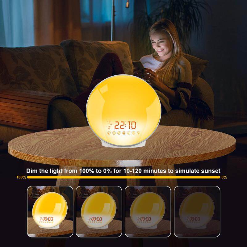 Wake Up Light Sunrise Alarm Clock Reusable Light Alarm Clock with 7 ...