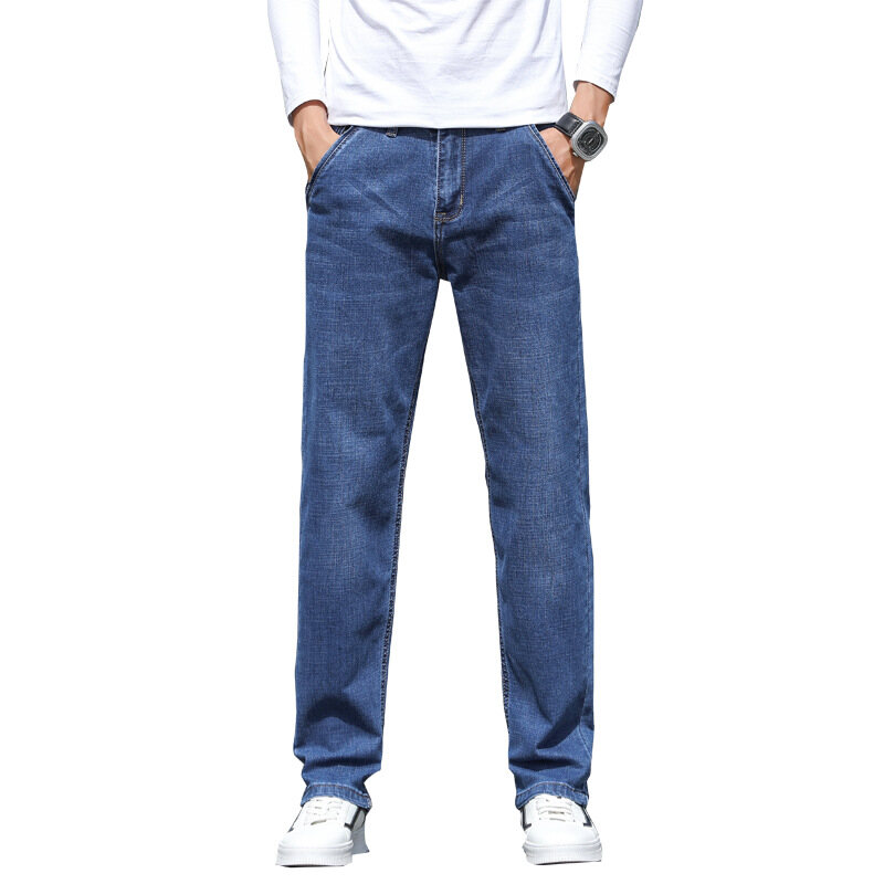 High Stretch Jeans Mens Loose High Waist Fat Guy Plus Size Straight ...