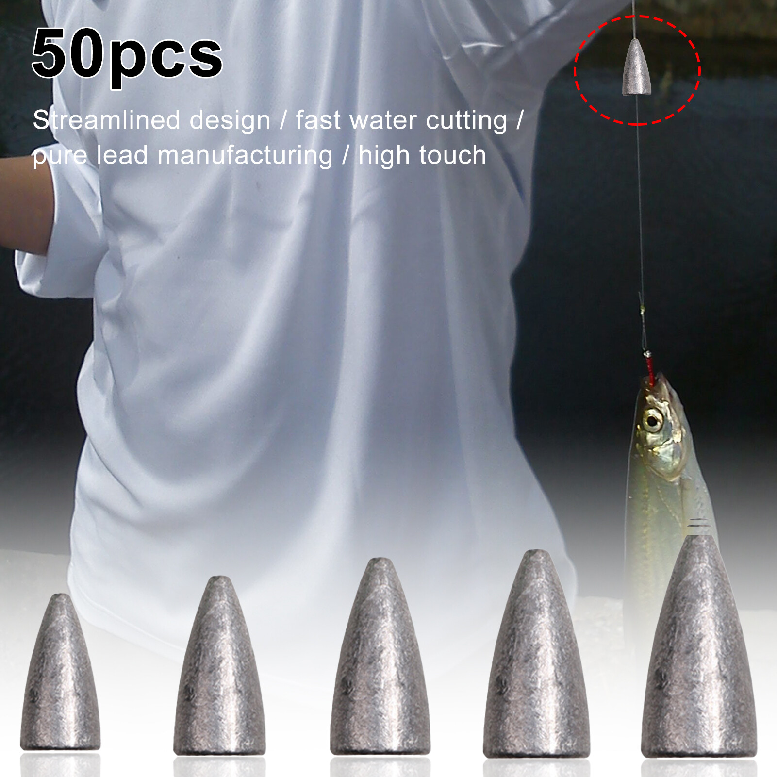 Ghxdryuru 50Pcs/Set Sturdy Lead Sinker Kit Anti-Scratch Streamline ...