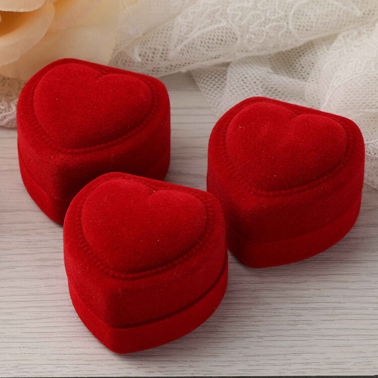 Ring Storage Box Exquisite Flocking Heart Shape Gift Jewelry Storage ...