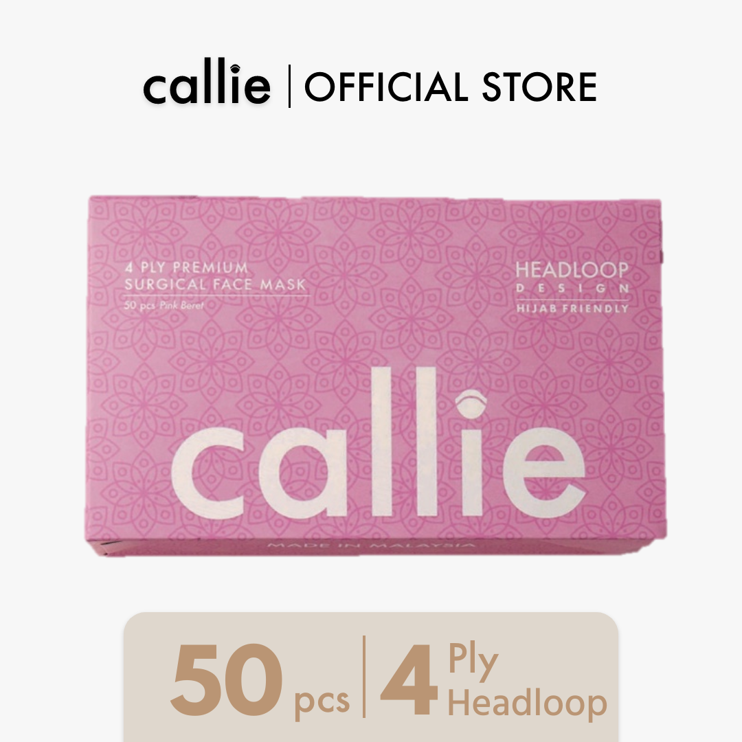 Callie 4 Ply Headloop / Hijab Medical Face Mask - Pink Beret (50 pcs ...