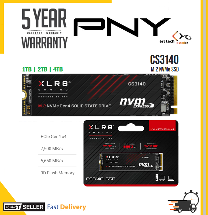 PNY XLR8 CS3140 M.2 2280 NVMe Gen4x4 SSD 1TB / 2TB / 4TB | 5 Years Warranty | Lazada