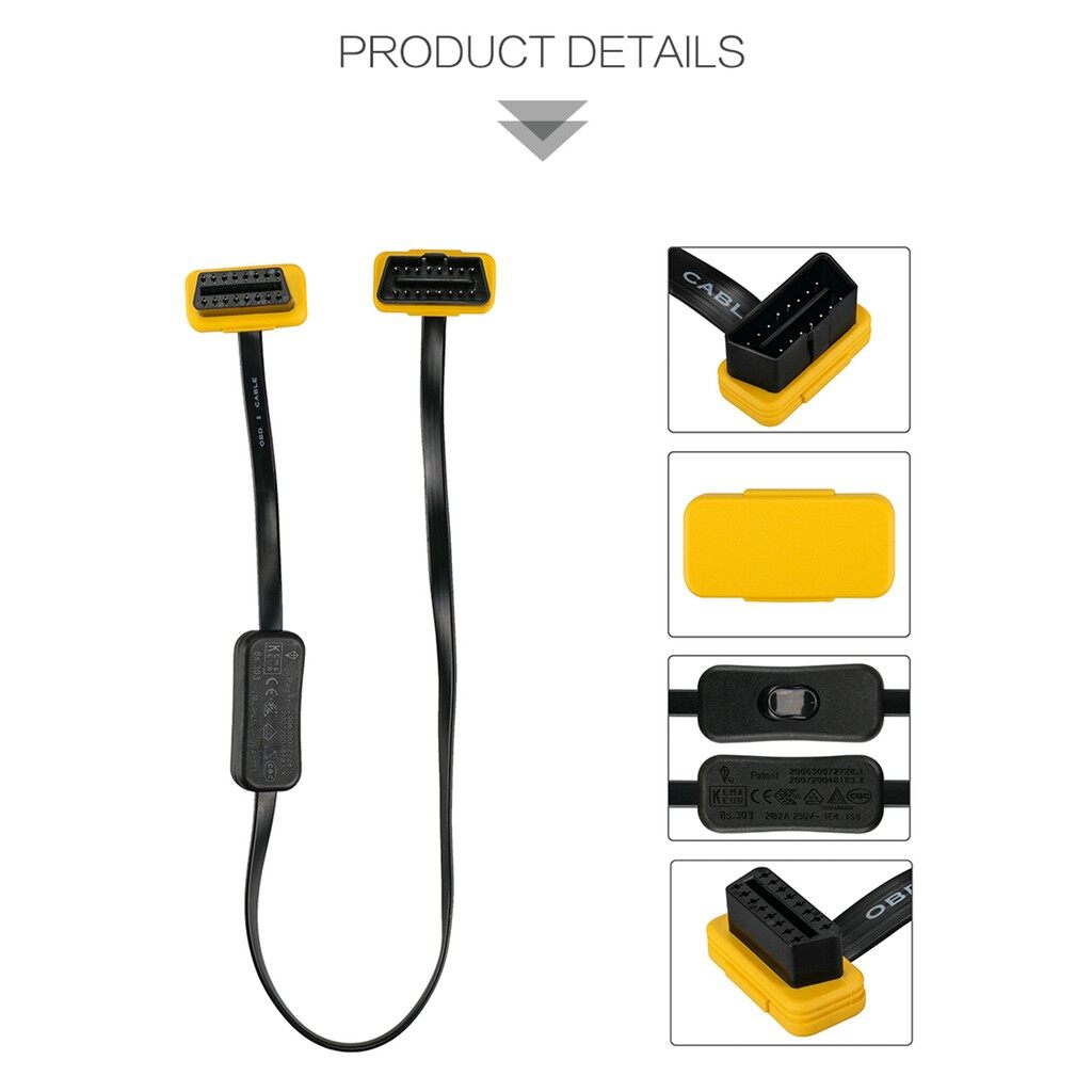 AUTOOL 60cm Car OBD ELM327 Scanner Extension Cable(With Switch) Auto ...